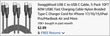 USB-C to USB-C Cable 3-Pack for $2.99 at Amazon | Free Stuff Finder